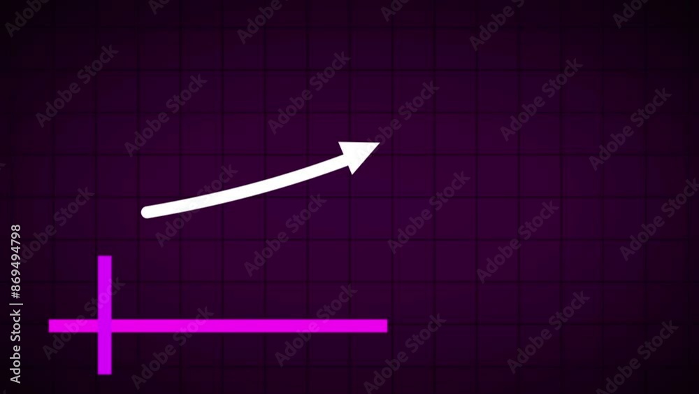 Purple neon rising arrow over business graph on purple grid background ...