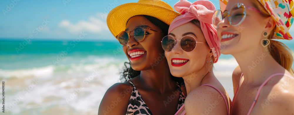 Diverse women enjoying a beach vacation, representing beauty and ...