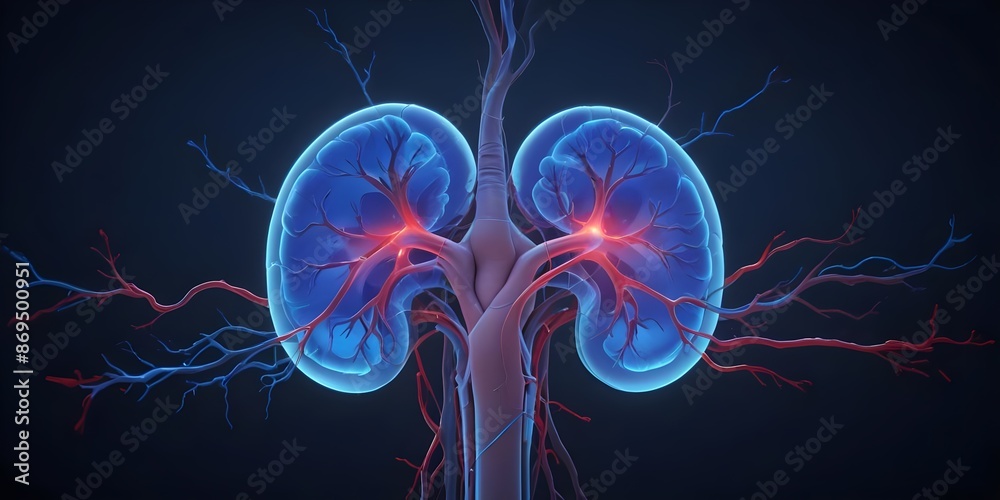 Detailed Human Kidney Anatomy with Blood Vessels - Medical Illustration ...