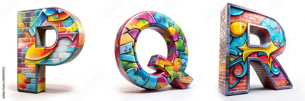Letters P, Q, R. Graffiti Wall Alphabet: Urban Street Art Letters ...