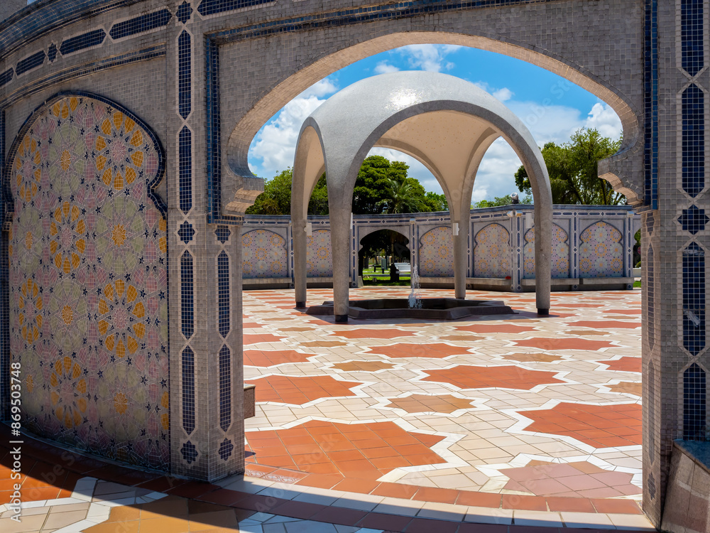 Curved architecture dome over fountain decorated in front of Jame' Asr ...
