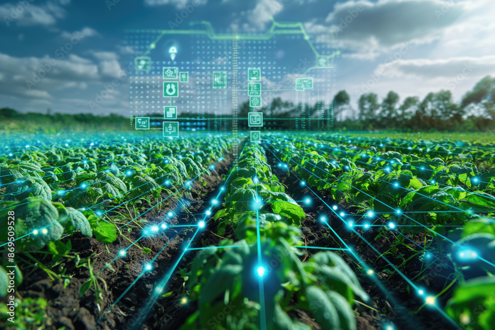 Sprawling potato field with advanced digital technology and data ...