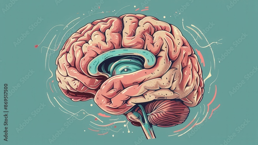 Brain anatomy, full brain diagram, scientific illustration, flat design ...