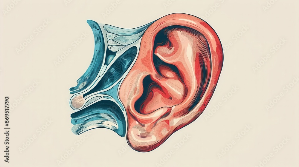 Ear anatomy, full ear diagram, scientific illustration, flat design ...