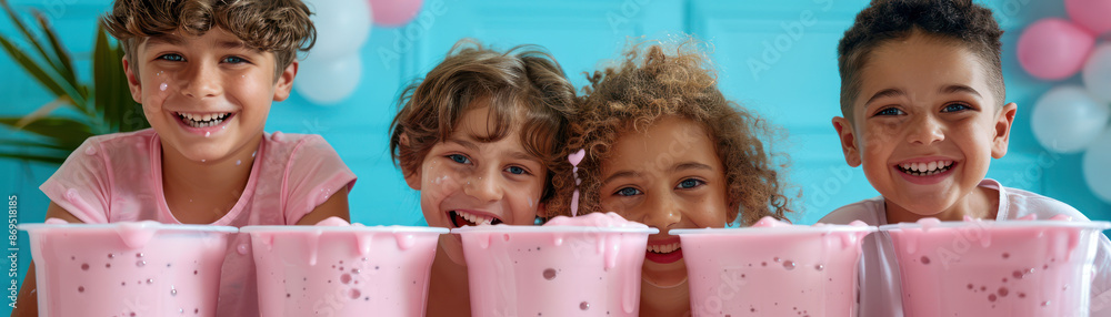 Happy Children's Day Celebration with Gooey Slime Fun Kids Making Slime ...