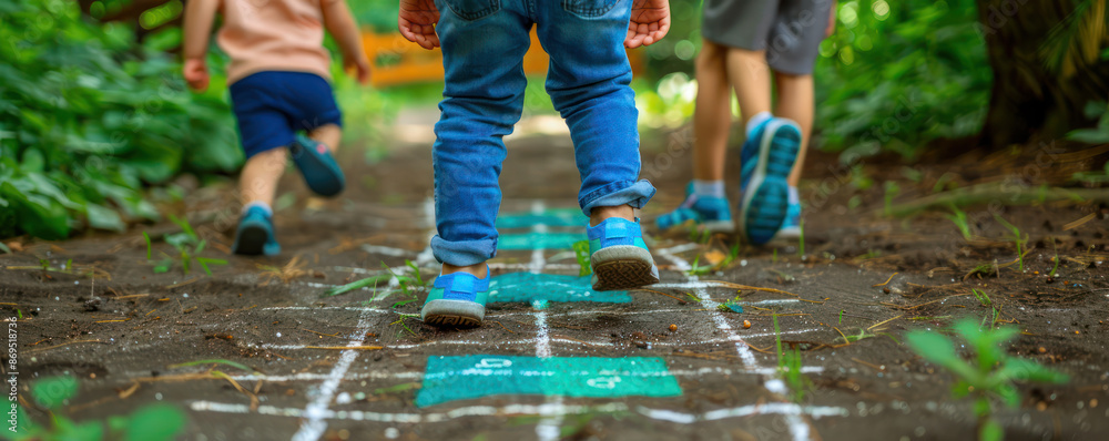 Kids Playing Hopscotch in the Park, Fun Outdoor Games for Children's ...