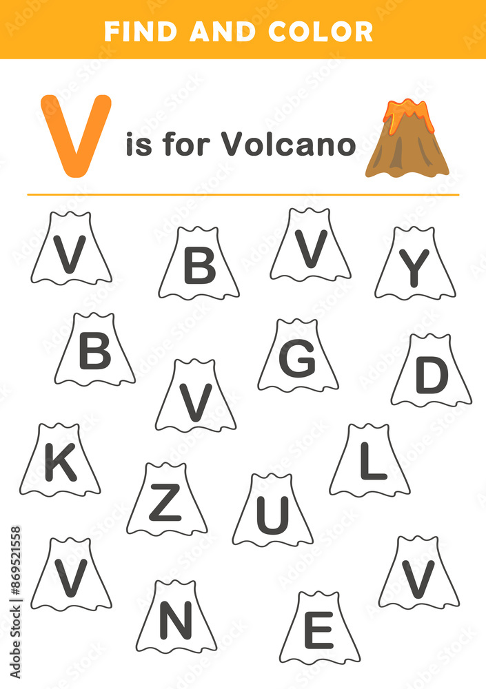 Kindergarten Letter V Find and Color worksheet. Spot and Color the ...