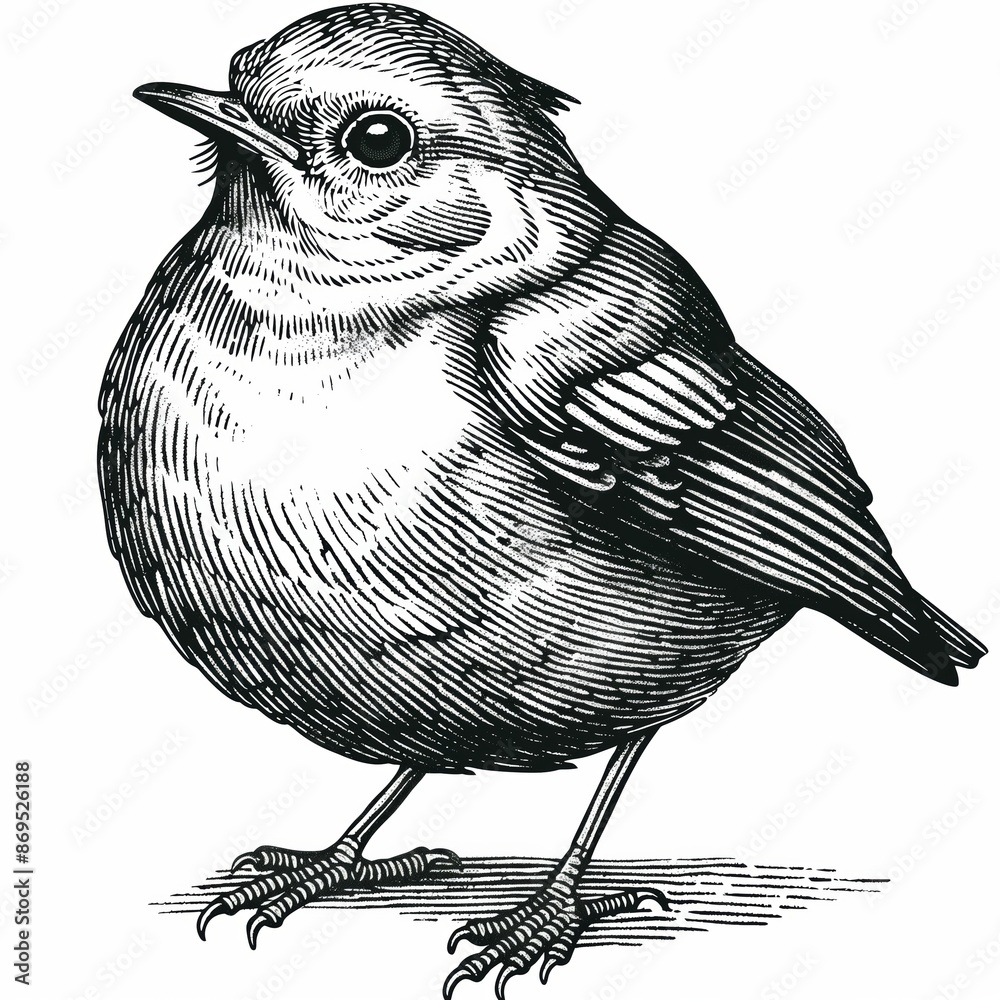 Retro hand-drawn illustration of Robin, Vintage engraved icon design ...