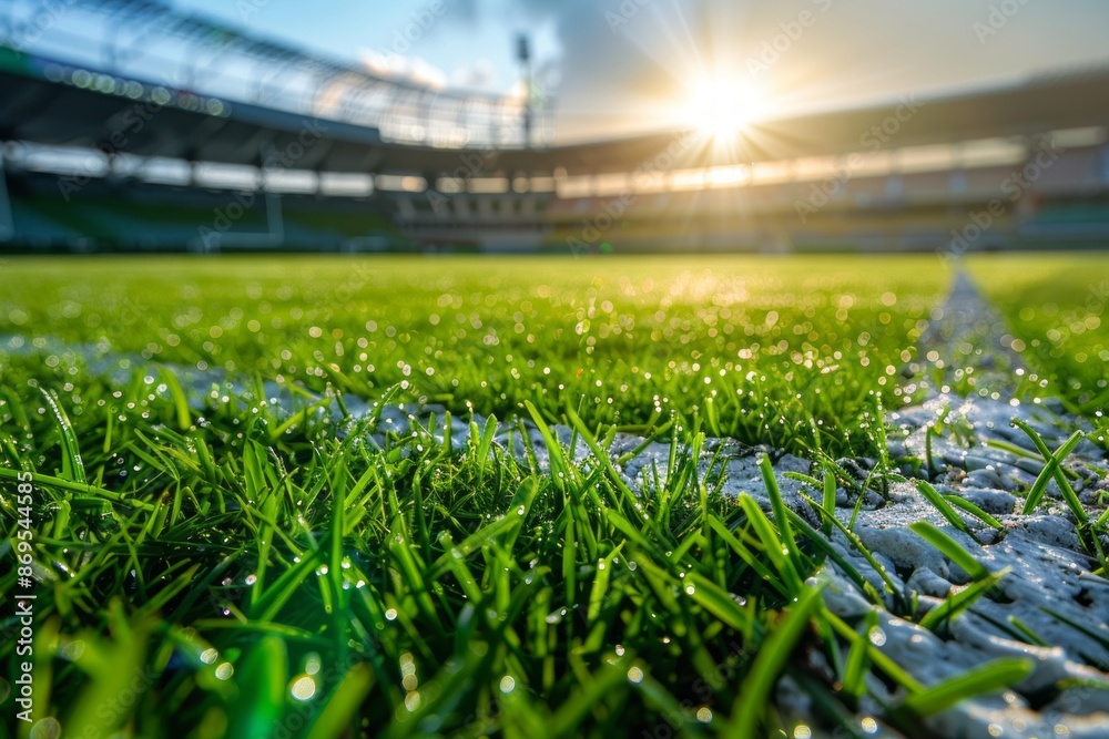 From grass level, the football field stretches endlessly, with vibrant ...