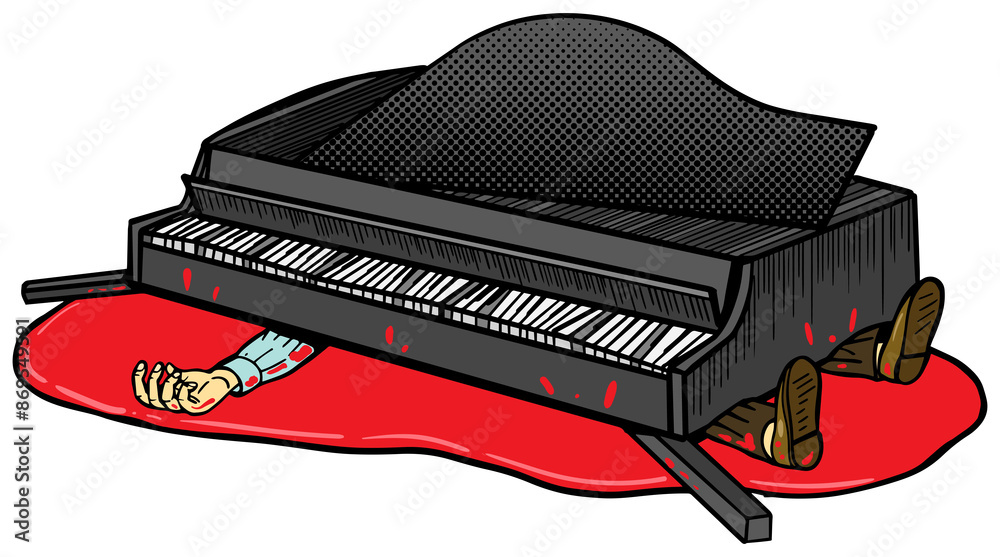 Grand piano fell on man pop art style PNG illustration. Comic book ...
