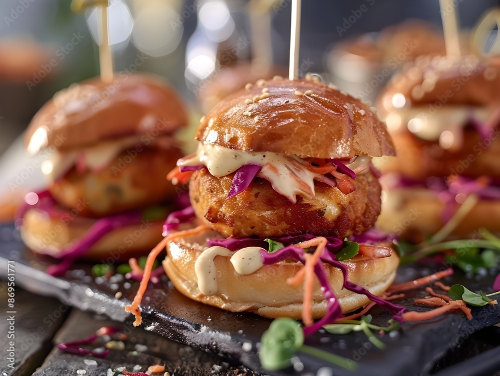Hearty Fried Fish Cake Sliders with Crunchy Slaw and Spicy Aioli on ...
