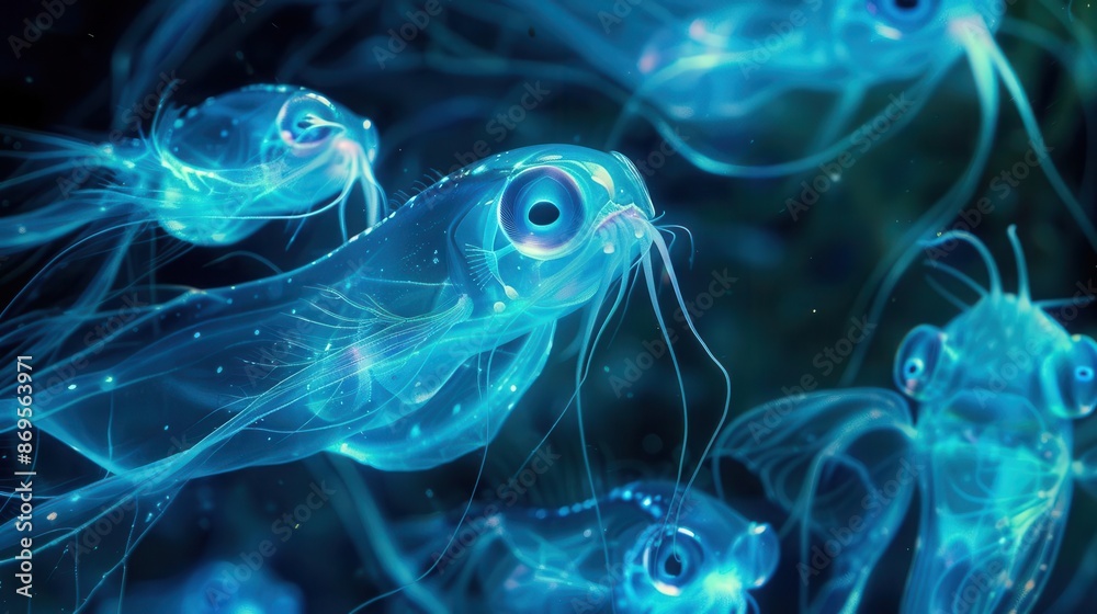 bioluminescent deepsea creatures illuminating the dark ocean depths ...