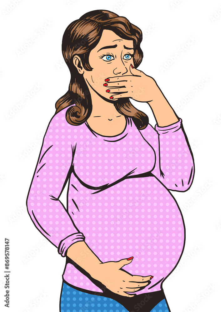 Pregnant girl comic book pop art retro style PNG illustration. Pregnant ...