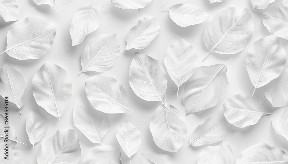 Elegant White Leaves Pattern Softly Textured Creating Minimalist ...