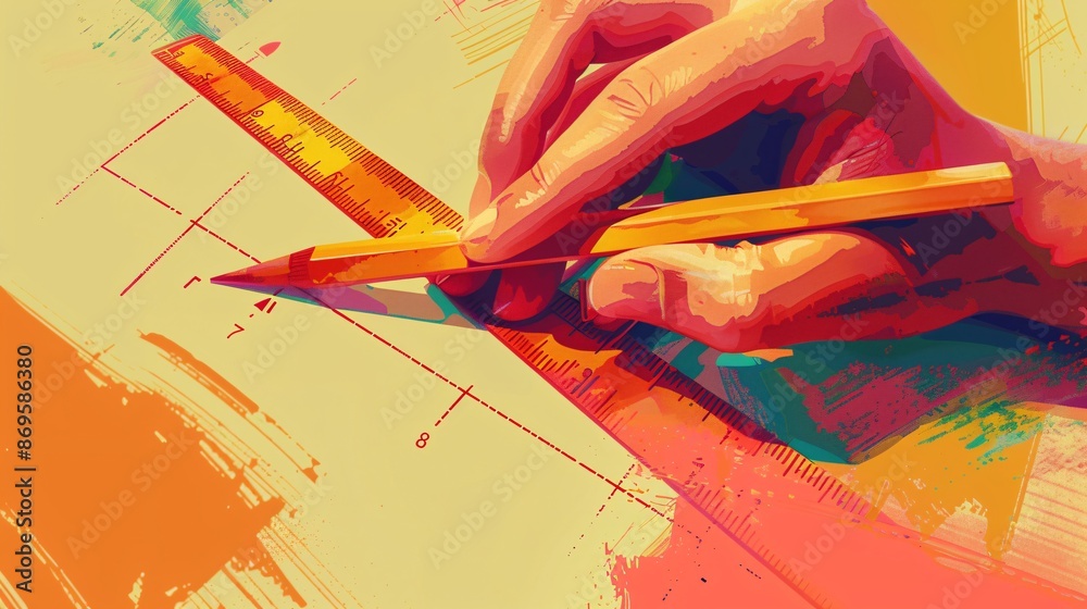 student s hand using a protractor An illustration art style Stock ...