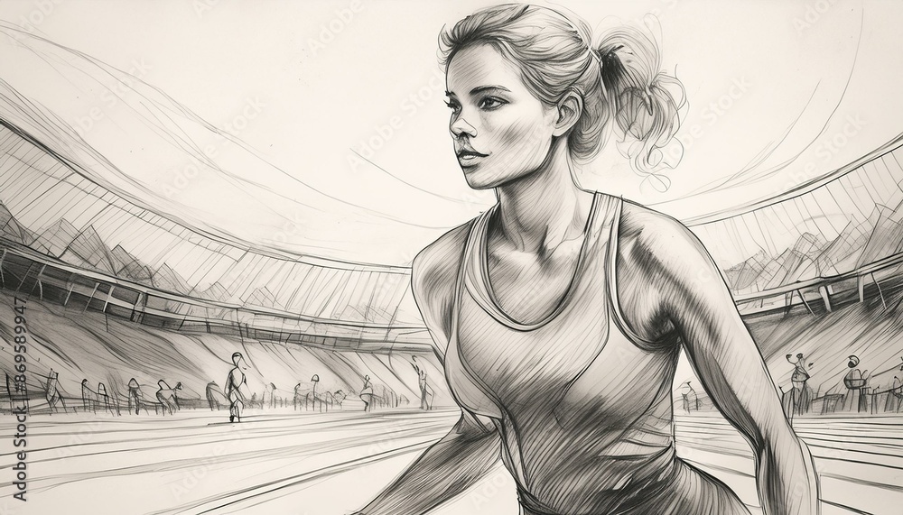 Pencil drawing in blind contour style of early 20th century Polish ...