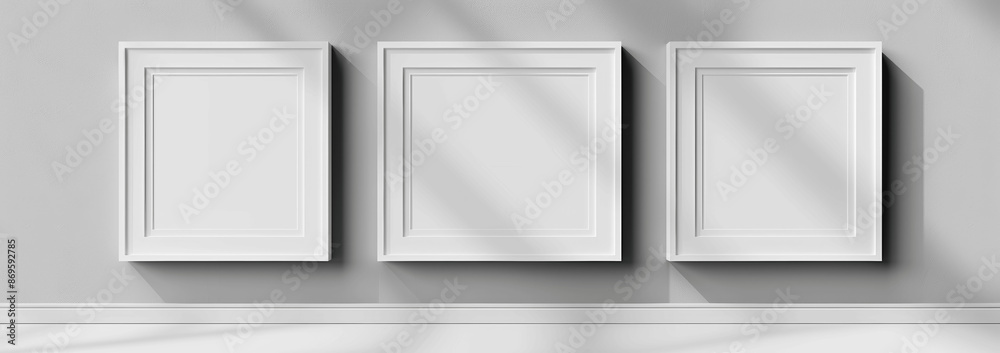Minimalistic 3 White Photo Frames on Wall, Simple Design, Vector ...
