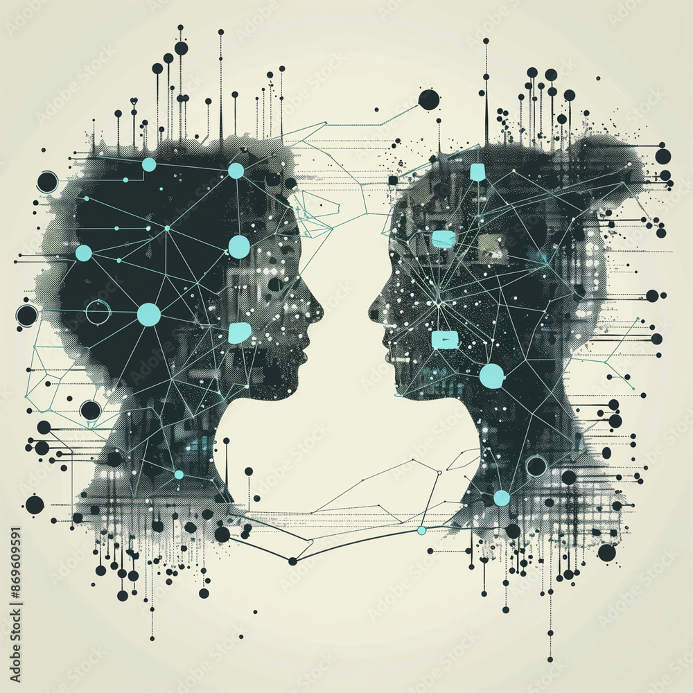 Two faces are shown in a computer generated image. The faces are ...