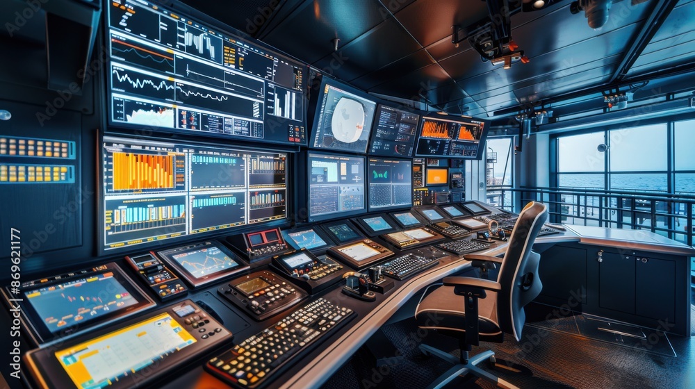 State-of-the-art control room on offshore oil rig with cutting-edge ...