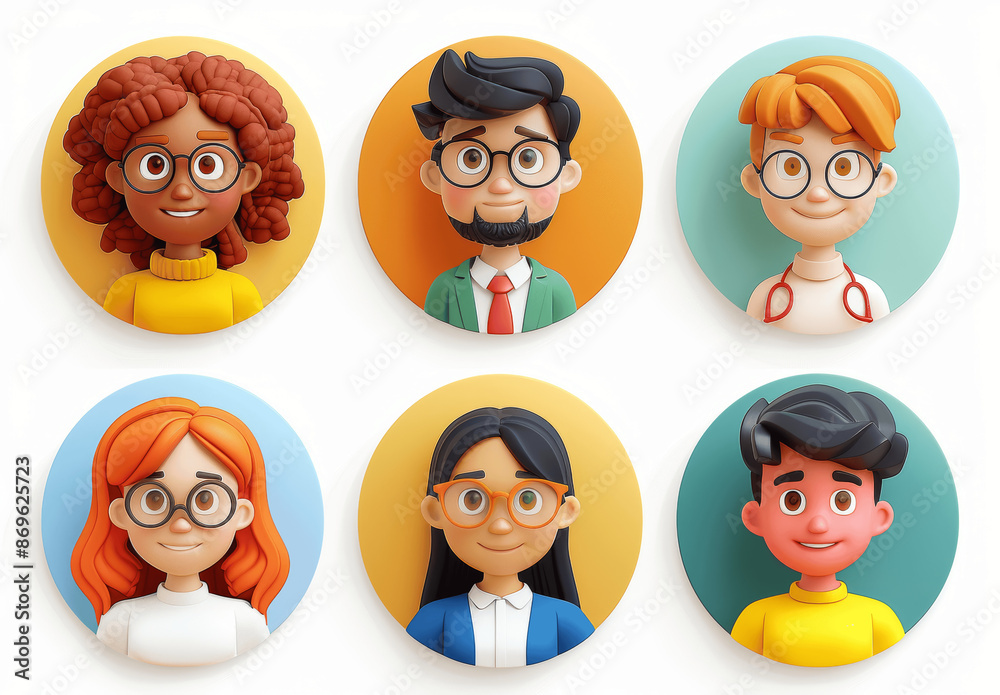 3D Cartoon People Avatar Collection, Round Stickers with Character ...