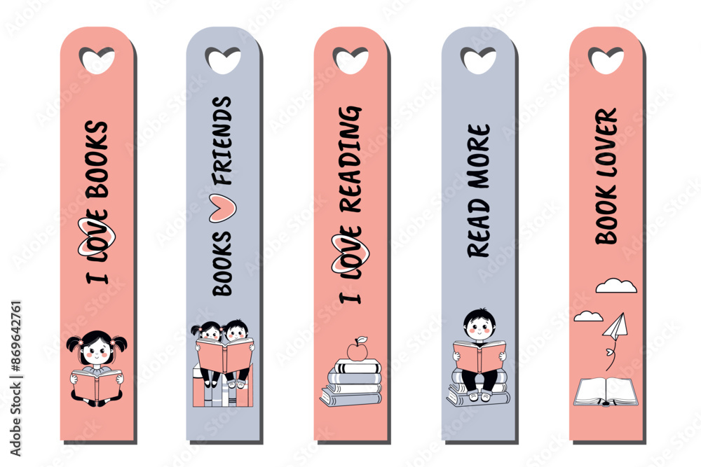 Bookmarks. A set of paper templates for bookmarks for book lovers with ...