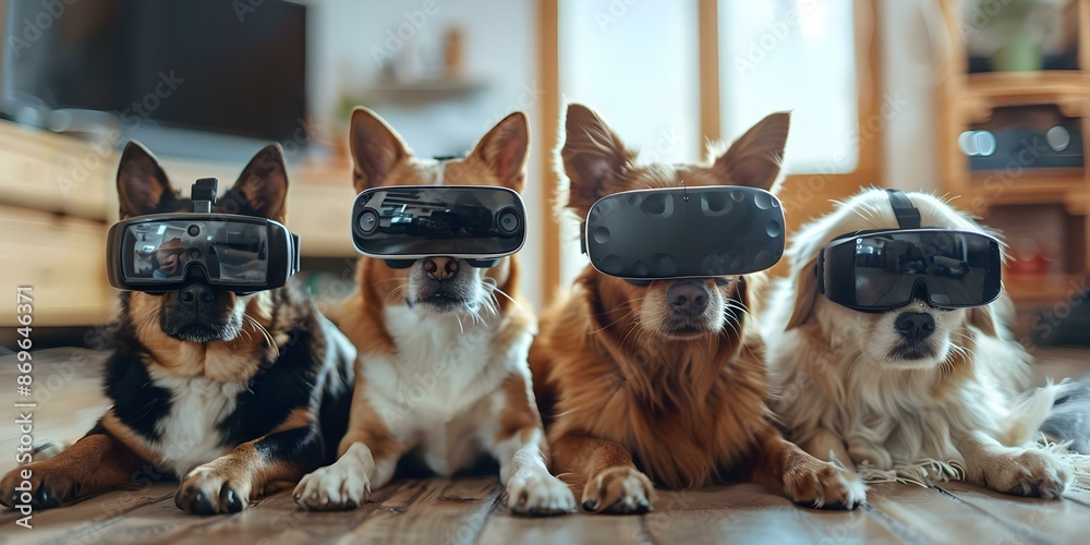 VR game with virtual pets dogs cats exploring digital worlds using ...
