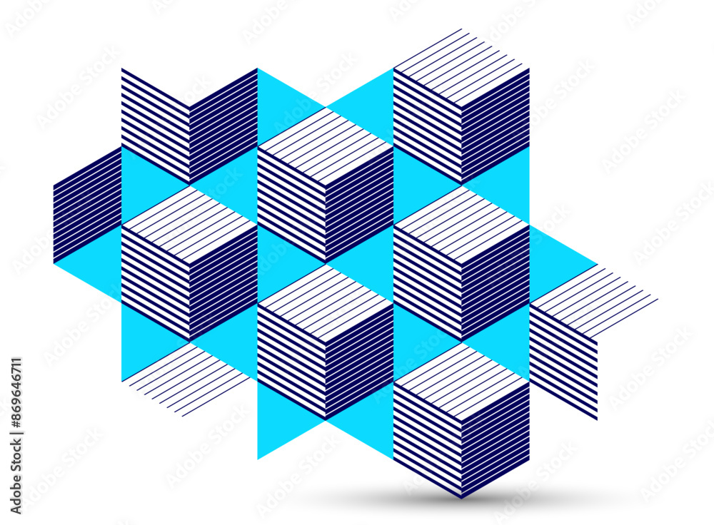 Blue vector abstract geometric background with cubes and different ...
