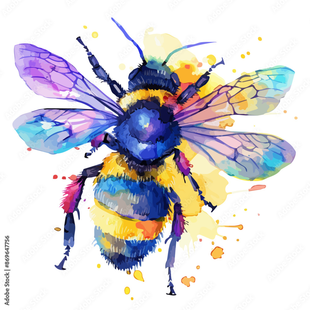 Watercolor painting vector of a honey bee, isolated on a white ...