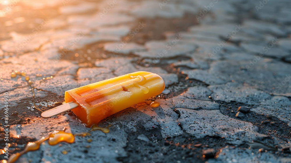 Heat stroke - Melted popsicle on the road. Ice cream melts on the ...