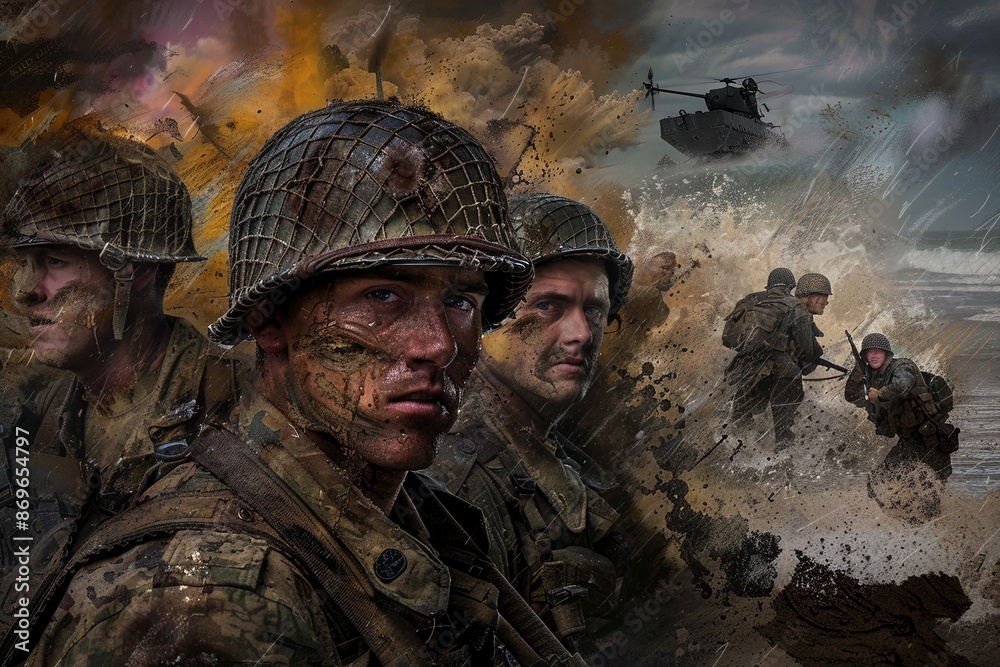 Portraits of D-Day heroes from various backgrounds, their expressions ...