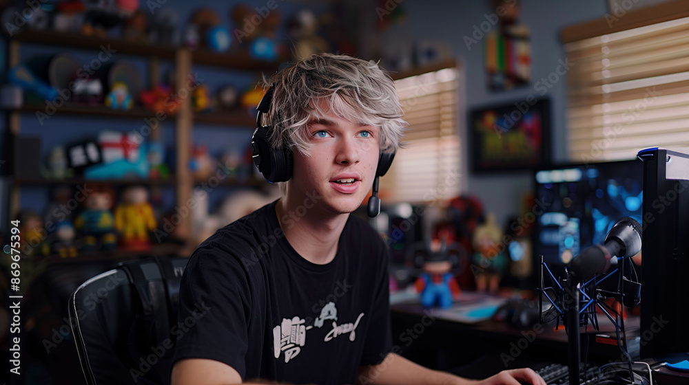 A YouTuber smiling at the camera while live streaming or recording ...