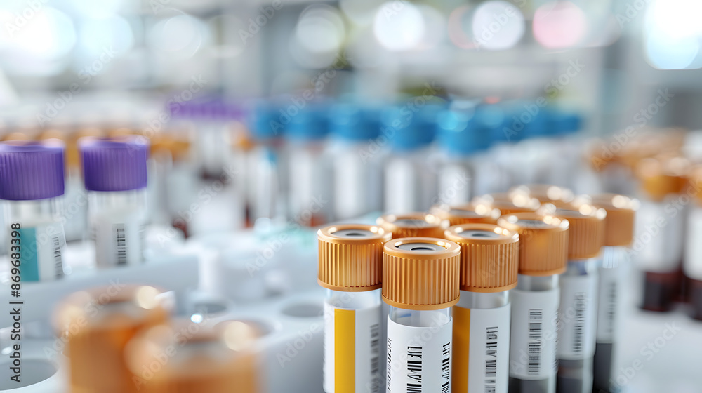 high definition of test tubes with labels on a white background with ...