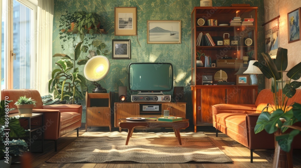 Vintage Vibes A retro living room with old-fashioned furniture and a ...