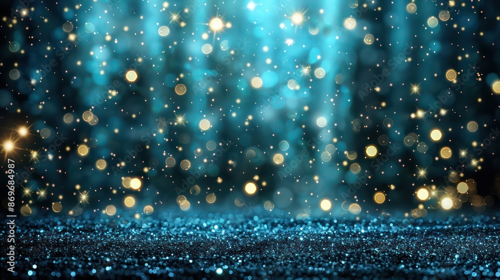 A blue background with a lot of sparkles. The sparkles are scattered ...