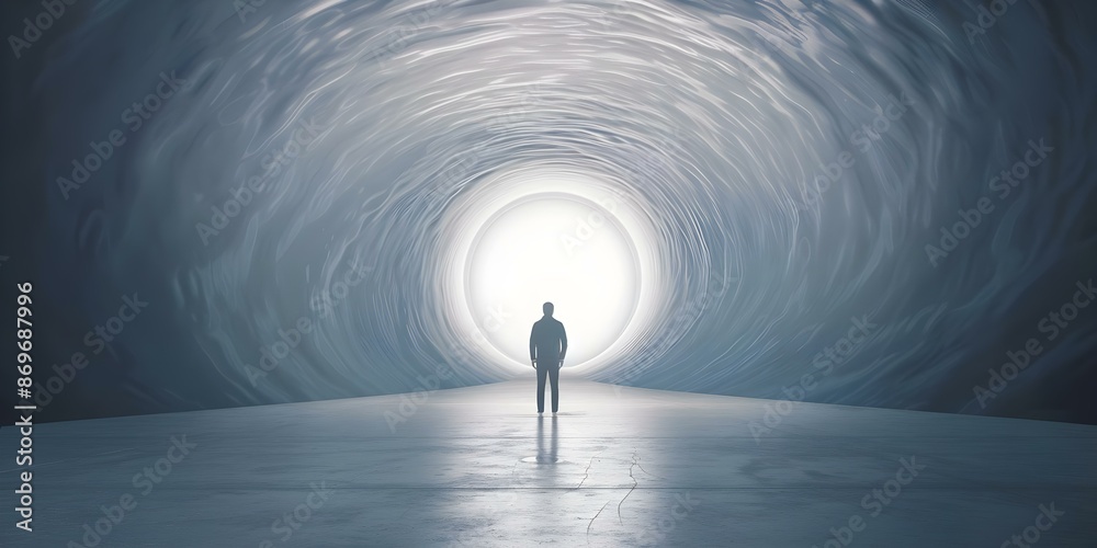 Man facing large portal to parallel universe in digital artwork ...