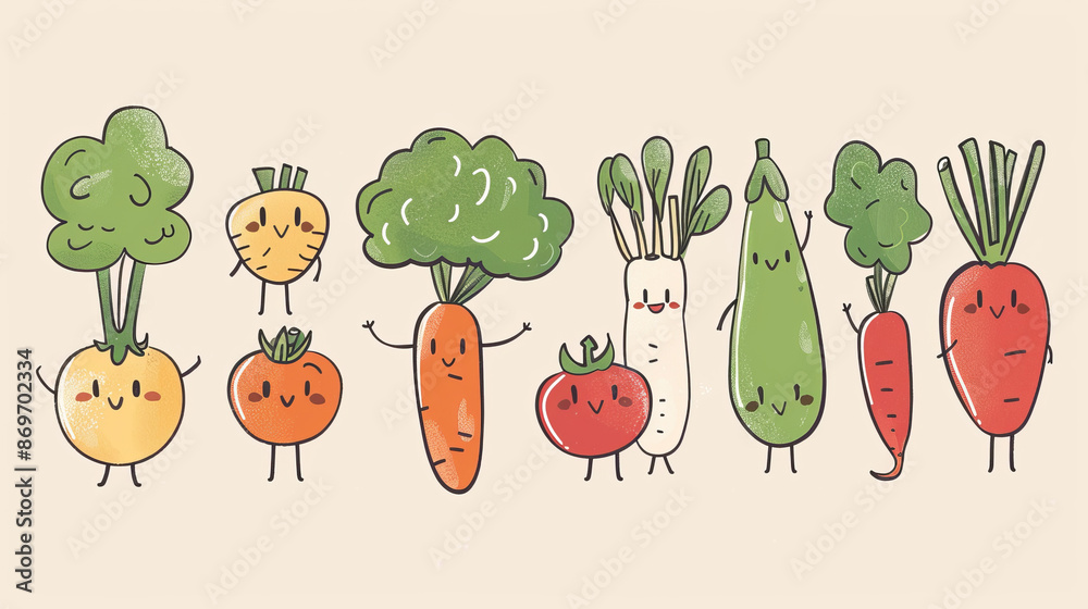 Cute cartoon vegetables for kids! These hand-drawn characters include ...