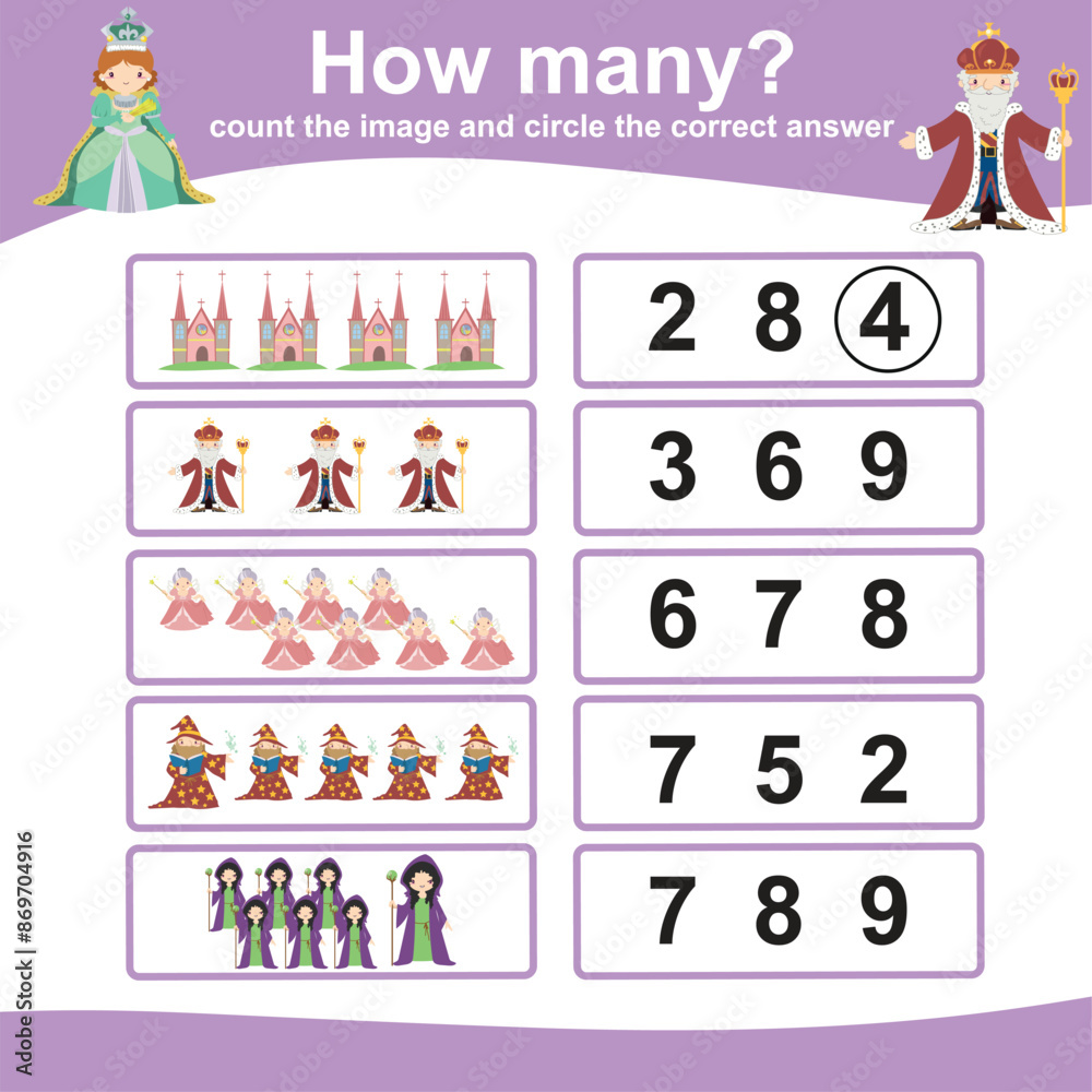 Count and circle answer for children. Exercise for children to ...