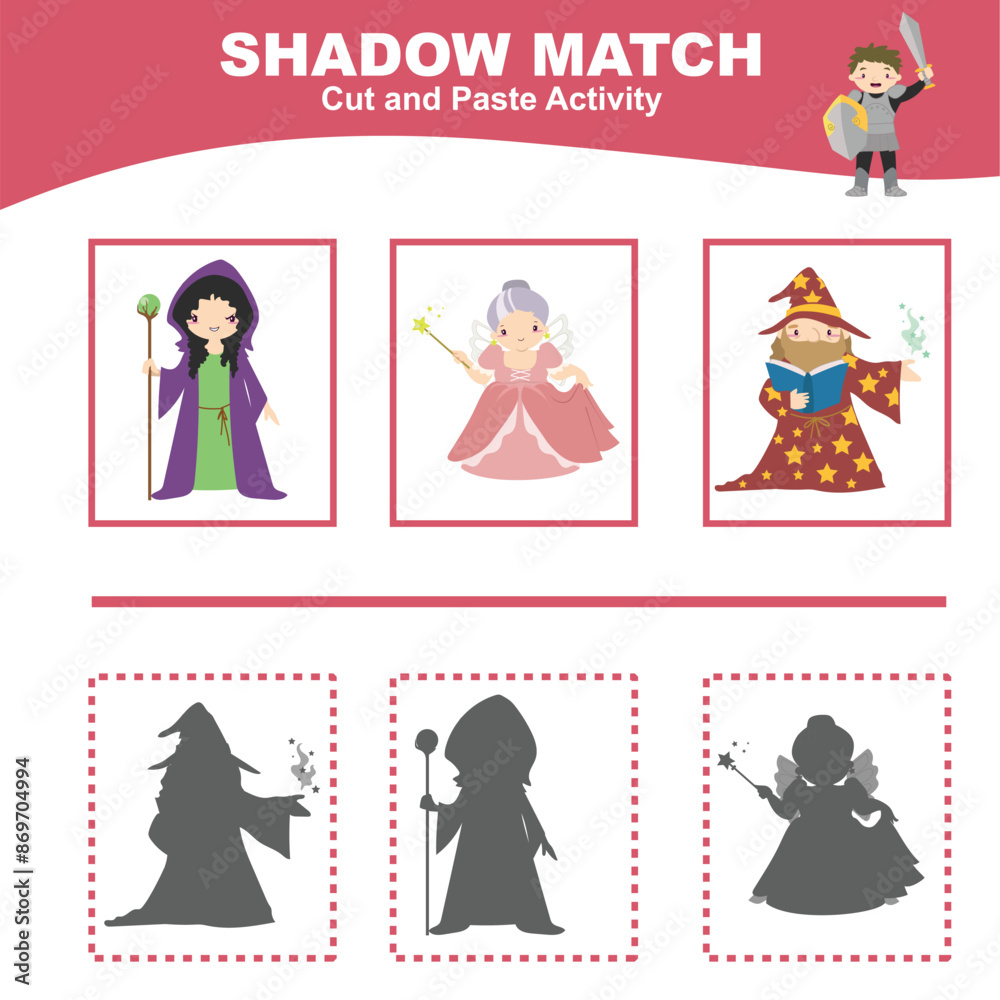 Vetor de Cut the image in each box and glue it on each shadow. Find the ...