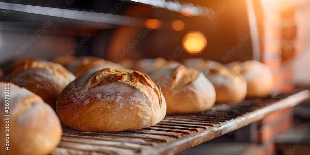 Golden loaves emerging from a traditional brick oven in a bakery ...