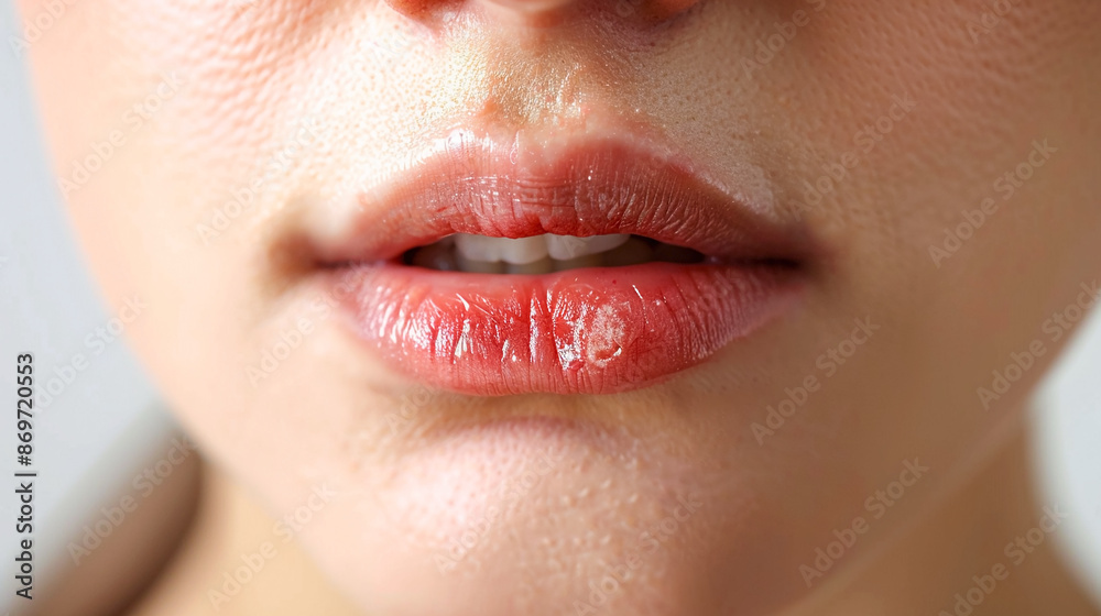 Foto de Woman lips with cold sore on lips, Both oral herpes and angular ...
