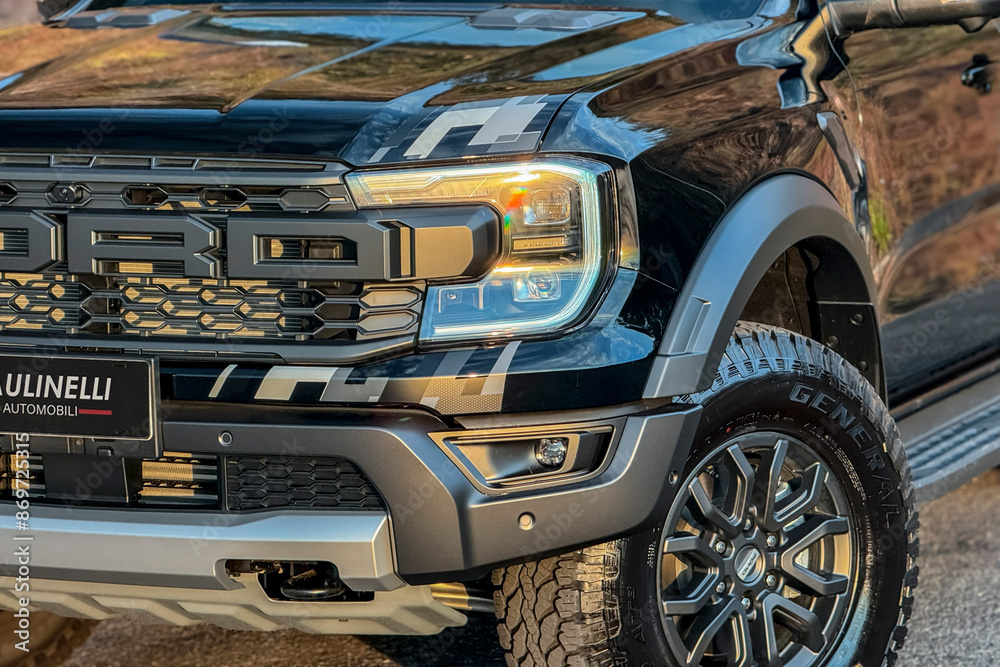Ford Raptor 2024 front end closeup view, headlight focused shot - High ...