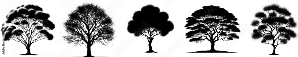Tree silhouette vector illustration collection.isolated forest plant ...