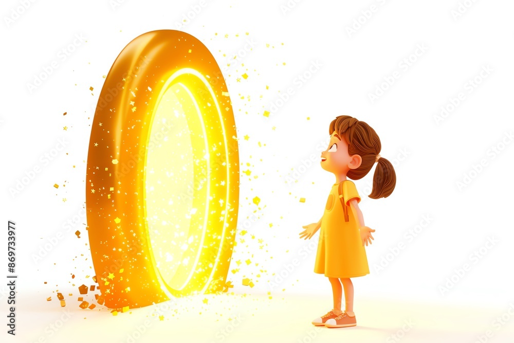 Little girl looking at a magic portal. Stock Illustration | Adobe Stock