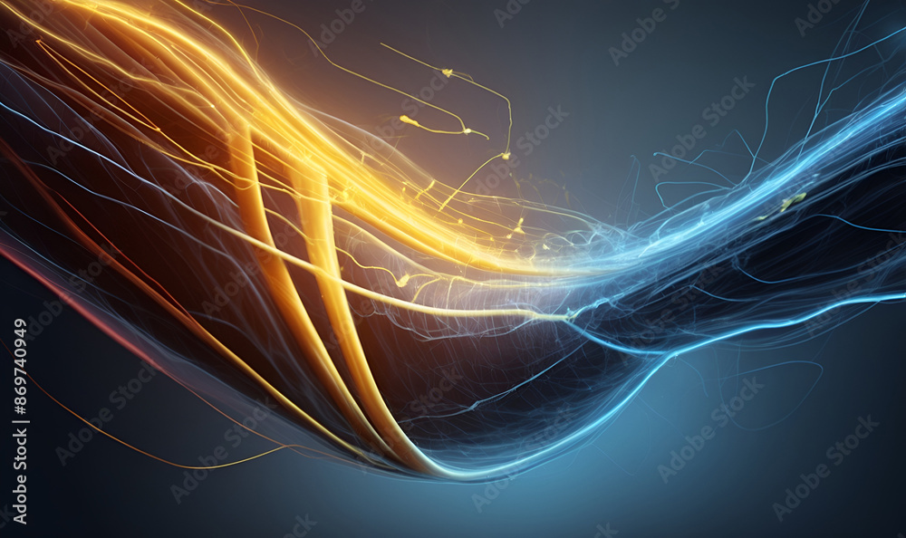 of the electric current flow moves in space against a dark background ...