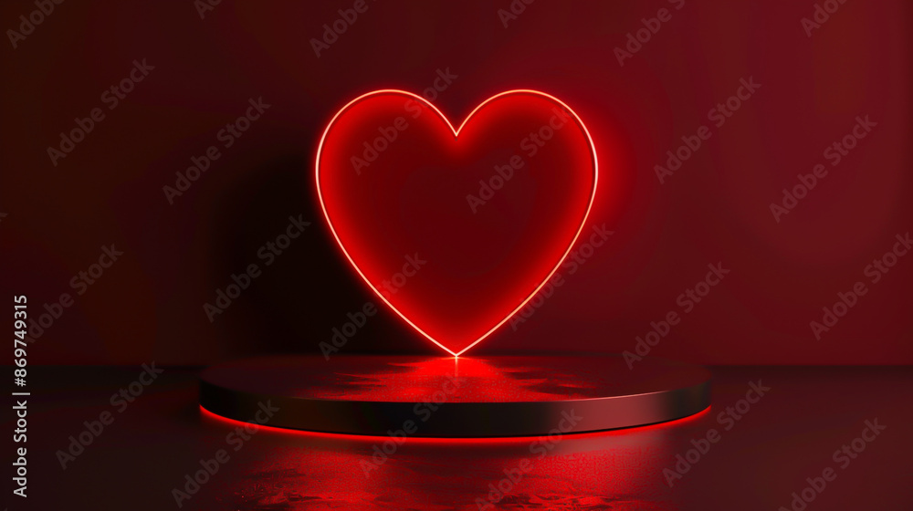 Ultra HD Red light Podium red big heart love stage product mockup ...