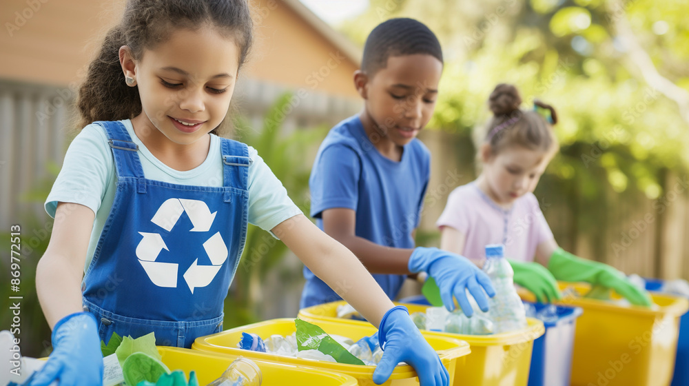 Group of children sorting Separate garbage and different types of ...