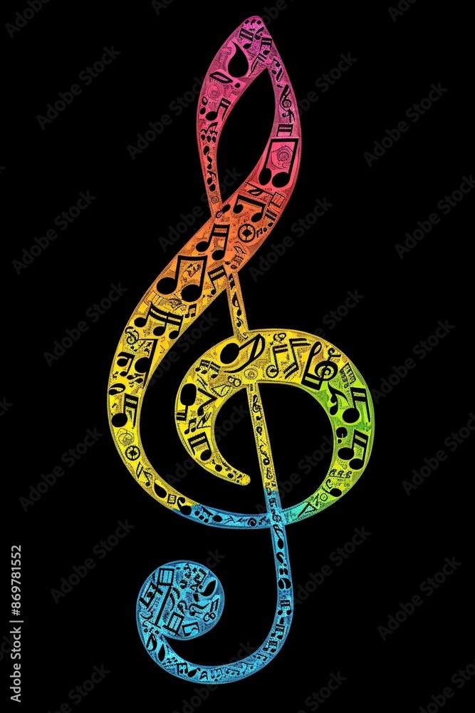 Colorful musical note made of various musical symbols vector ...