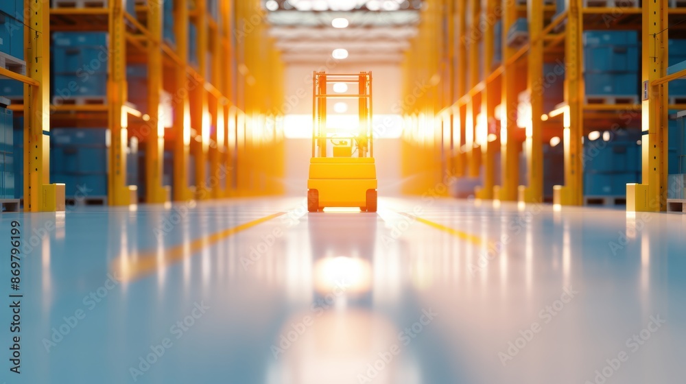 High-tech logistics hub with automated forklifts and conveyor belts ...