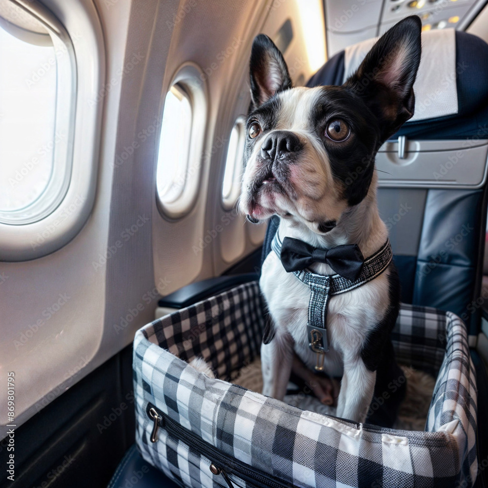 Safe transport of boston terrier breed dogs in a carrier on an ...