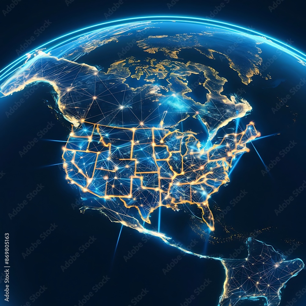 Map of North world with main cities with bright colors Stock ...